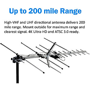 Five Star TV Antenna Indoor/Outdoor Yagi Satellite HD Antenna with up to 200 Mile Range - Attic or Roof Mount TV Antenna, Digital OTA Radio/FM Antenna for 4K 1080P with Mounting Pole