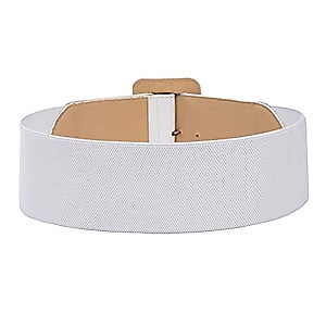GRACE KARIN Ladies High Stretchy Waist Wide Patent Fashion Plain Leather Belt White L