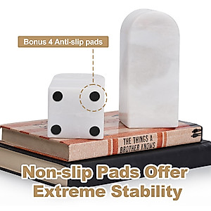 Koville African Natural Marble Bookends for Shelves, Decorative Book Ends, 7lbs Heavy-duty Marble Book Holders, Bookshelf Apartment Decor for Normal Books/CD/Video Games(Bianco Fiora)