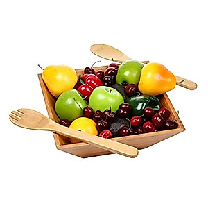 Heim Concept Bamboo Salad Bowl 4 PC Set w/Serving Hands, 2 square bowls & pair salad servers Eco-Friendly BPA Free