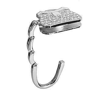 Purse Hook Portable Purse Hanger Embedded Rhinestone, Womens Handbag Hangers for Table Foldable Purse Magnet, Silver