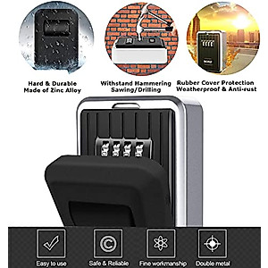 Key Lock Box with 4-Digit Combination, Lock Box Outside for House Key, Wall Mounted Weatherproof Resettable Code Key Lock Box for Outside, Ideal for Homes Hotels Schools