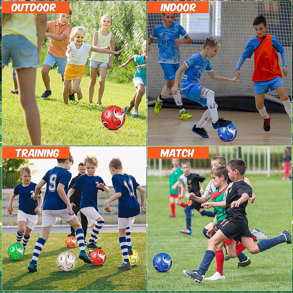 Ceenna 6 Pcs Soccer Ball Bulk with Pump Bag Machine Stitched Deflated Soccer for Outside Sports Training Game Practice(Stylish,Size 4)