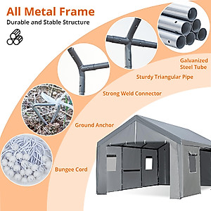 Carport Canopy 13x20 Heavy Duty, Portable Garage All Weather, Car Tent with Sidewalls & Doors Removable & Roll-up and Down mesh Windows, Car Canopy for SUV & Boats & Truck, Gray