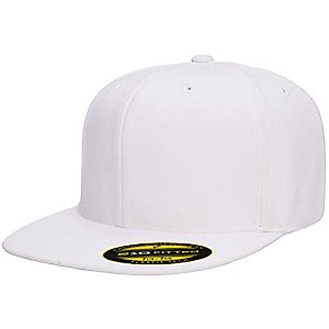 Flexfit Men's 210 Fitted Flat Bill Cap Hat, Small/Medium White