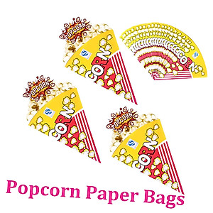 SECFOU 500 Pcs Triangle Paper Popcorn Bag Red Paper Bags Cone Popcorn Bag Cookie Containers Cardboard Popcorn Boxes Popcorn Food Bags Pink Paper Bags Food Cone Open Top Popcorn Bucket