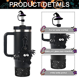 BELSITA Halloween Stanley Cup Accessories Set, Black Cartoon Devil Brid Witch Hat Straw Cap Design Water Bottle Decoration, Silicone Stanley Cup Boot, Stanley Charms for Stanley Cup 30/40oz Tumble