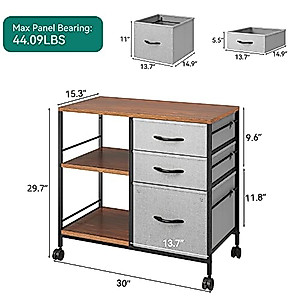 YITAHOME 3 Drawer File Cabinet, Mobile Printer Stand with Open Storage Shelf, Lateral Fabric File Cabinet for Home Office, Rolling File Cabinet Fits A4/Letter Size Light Gray