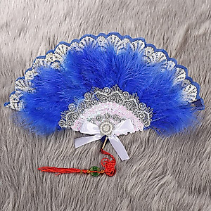 Msbfea Feather Fan Handmade Japanese Sweet Fairy Lace Gothic Court Dance Wedding Hand Feather Fan Cosplay Props Pendant Gift Color 675