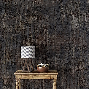 AM1NAH Distressed Wallpaper Industrial Metallic Wall Paper Non-Woven, 20.80'' X 393.00'', Charcoal & Gold