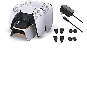 PS5 Controller Accessories, PS5 Controller Charger Station with AC Adapter, PS5 Thumb Grips and Trigger Extenders