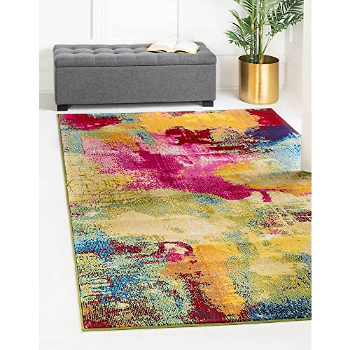 Unique Loom Estrella Collection Colorful, Abstract, Watercolor, Modern, Eclectic Area Rug, 3 ft 3 in x 5 ft 3 in, Multi/Beige