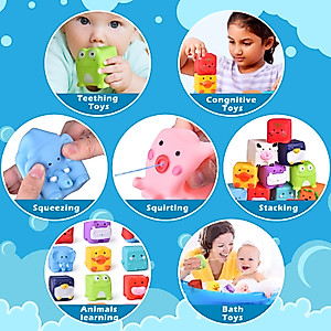 Soft Stacking Blocks for Baby, 12 PCS Soft Blocks Cube Bath Toys Squeeze Water Toys Building Blocks for Toddlers