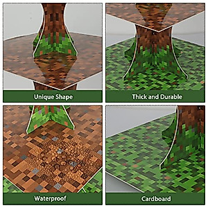 Mini Pixel Cupcake Stand 3 Tier Mining Birthday Party Supplies with 24pcs Cupcake Toppers Pixel Gaming Cupcake Dessert Holder for Pixelated Spiral Miner Crafting Party Decor Supplies