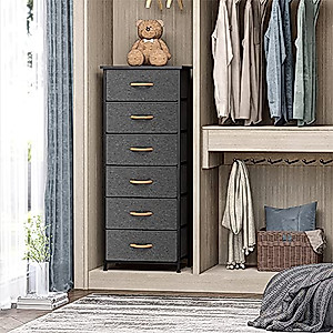 Crestlive Products Vertical Dresser Storage Tower - Sturdy Steel Frame, Wood Top, Easy Pull Fabric Bins, Wood Handles - Organizer Unit for Bedroom, Hallway, Entryway, Closets - 6 Drawers (Gray)
