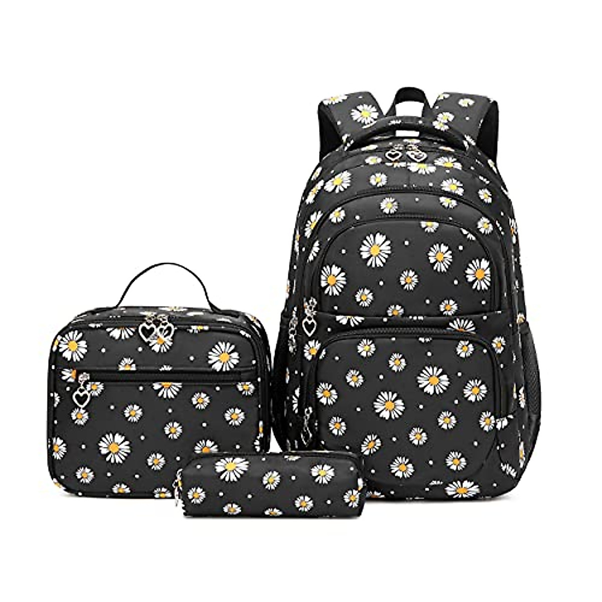 EKUIZAI 3Pcs Daisy Prints Backpack for Girls Bookbag set Primary School Daypack Elementary Students Knapsack with Lunch Box