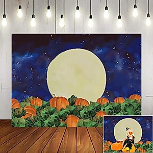 Halloween Pumpkin Field Photography Background Starry Sky Night Moon Halloween Backdrops Baby Shower Birthday Party Photo Studio Props Banner 7x5ft