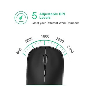 JOYACCESS Wireless Mouse, 2.4G Portable Slim Silent Computer Mouse Wireless with USB Nano Receiver, 2400 DPI, for Notebook, Laptop, PC - Black