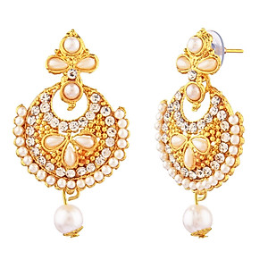 Efulgenz Pearl Indian Choker Indian Pearl Necklace Indian Faux Pearl Necklace Jewelry Set Cz Cubic Zirconia Beaded Choker Necklace Earrings Jewelry Set