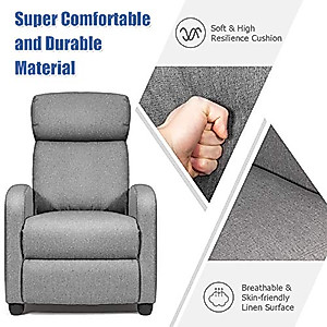 Giantex Recliner Chair, Massage Wingback Single Sofa w/Side Pocket, Fabric Recliner Sofa for Living Room, Modern Padded Seat Reclining Chair, Home Theater Seating Office for Adults (Grey)
