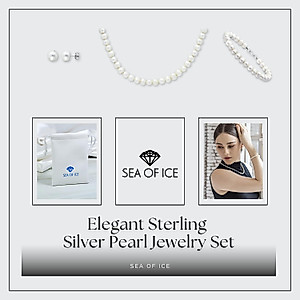 SEA OF ICE Freshwater Cultured Pearl 5mm-6mm Necklace Bracelet and Stud Earrings Silver Jewelry Set for Women