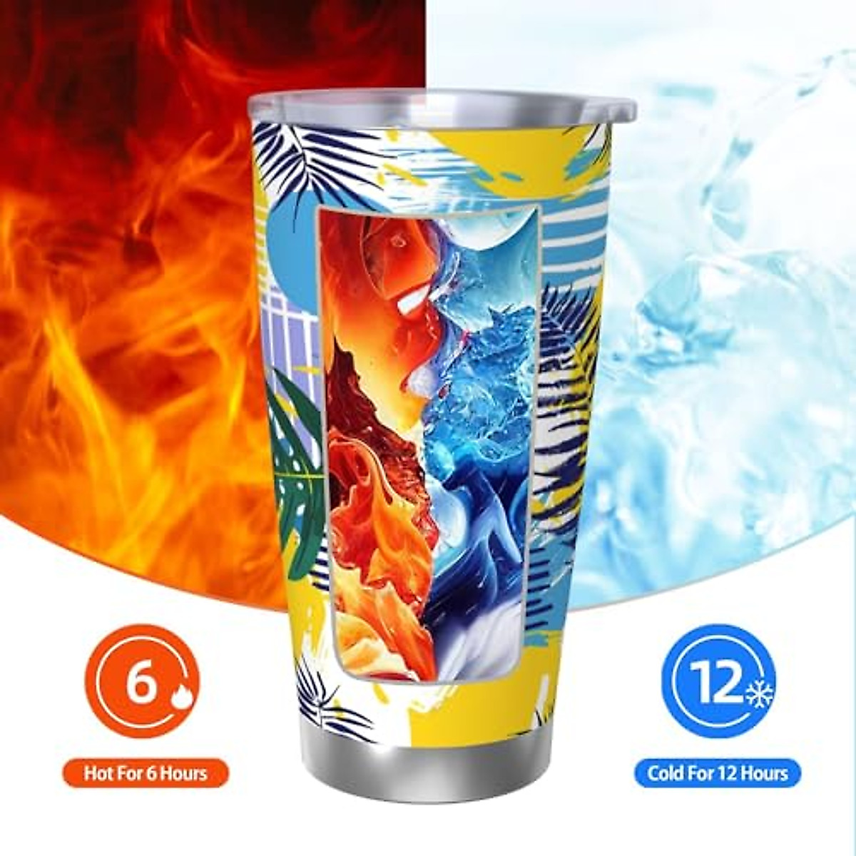 AYCZN Tropical Abstract Leaves 20 OZ Tumbler Stainless Steel Travel Coffee Mug, Palm Leaf Insulated Water Bottle with Lid and 2 StrawsLeakproof Thermal Cup
