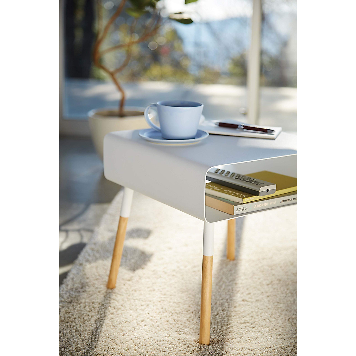 YAMAZAKI home Plain Side Table with Storage Shelf White