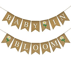 GCQQ Baby In Bloom Banner, No DIY Baby in Bloom Burlap Banner, Daisy Baby Bloom Banner, Rustic Baby In Bloom Banner for Baby Shower, Welcome Baby, Mommy to Be Party Supplies