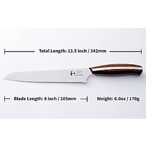 [NAGOMI] 8 inch Serrated Bread Knife - Made in Seki, Japan - Blade in 440A and Comfortable Pakkawood Handle - Japanese Sharp Kitchen Knife
