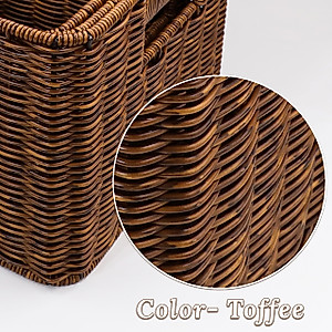 WeeNest Baskets with Lids, Wicker Storage Baskets with Lids, Shelf Baskets for Organizing, Baskets with Lids for Organizing, Wicker Decorative Basket, Resin Wicker Set of 3, Toffee