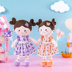 Onetoo Baby Doll Soft Baby Doll Girls First Baby Doll Sleeping Cuddle Buddy Doll Plush Rag Doll for Girls Wear Orang Dress 14"