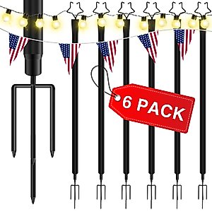 Sandinrayli String Light Poles, Set of 6 Outdoor Black Metal Poles for Hanging String Lights. Sturdy Hanging Pole for Outdoor String Lights, Creating an Enchanting Ambiance in Your Patio or Garden.