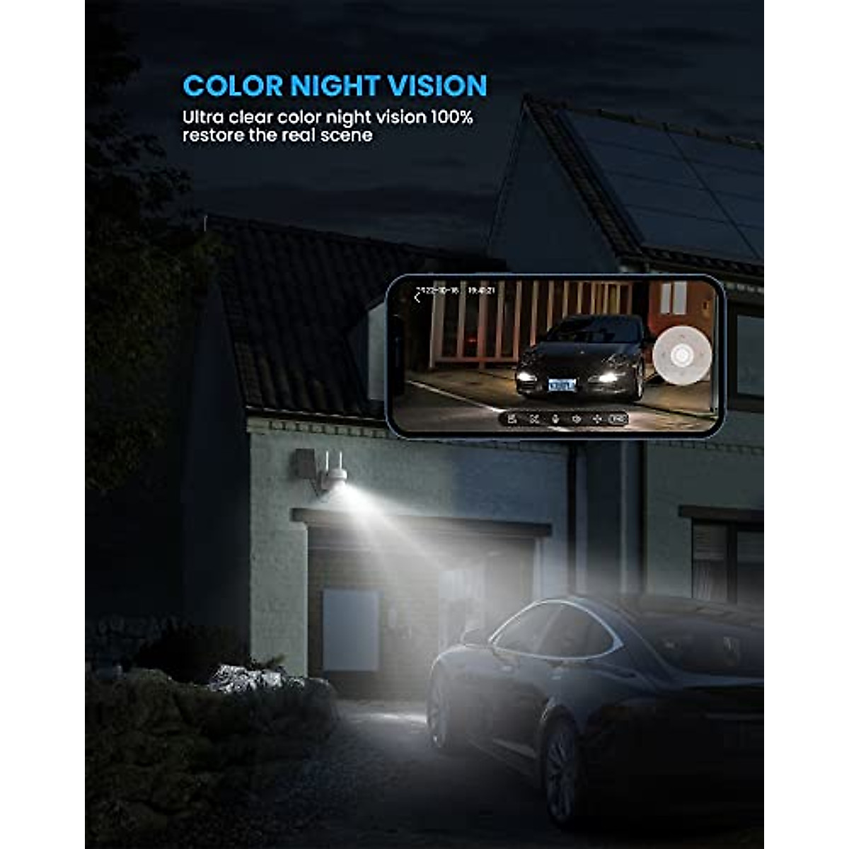 HOOISE Solar Security Cameras Wireless Outdoor,2K Battery Powered WiFi Outdoor Camera for Home Security with Color Night Vision, PIR Motion Detection,2-Way Talk, IP65 Waterproof,Siren Alarm