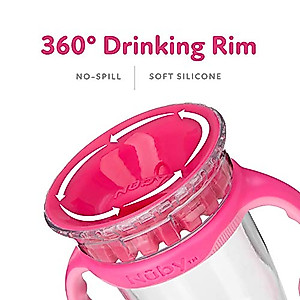 Nuby 360 Edge 2 Stage Drinking Rim Cup with Removable Handles & hygienic Cover: 8 Oz/ 240 Ml, 12M+, Flower Crowns, Pink (80819)
