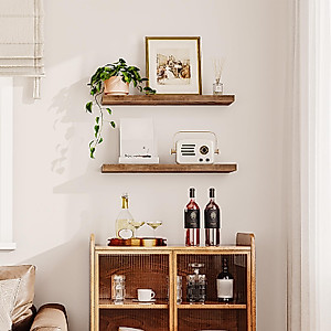 HOOBRO Floating Shelves, Wall Shelf Set of 2, 31.5 Inch Hanging Shelf with Invisible Brackets, for Wall Bathroom, Bedroom, Toilet, Kitchen, Office, Living Room Decor, Rustic Brown BF80BJP201