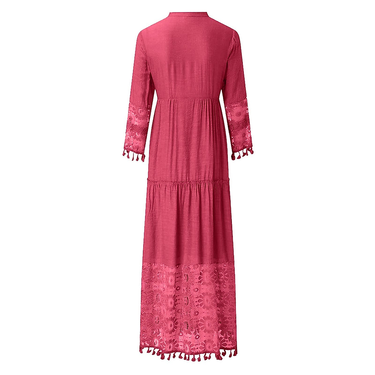 Ladies Fashion V Neck Long Sleeve Lace Tassel Long Dress Beach Dress Casual Dress Casual Spring Dresses for Women 2023 Pink