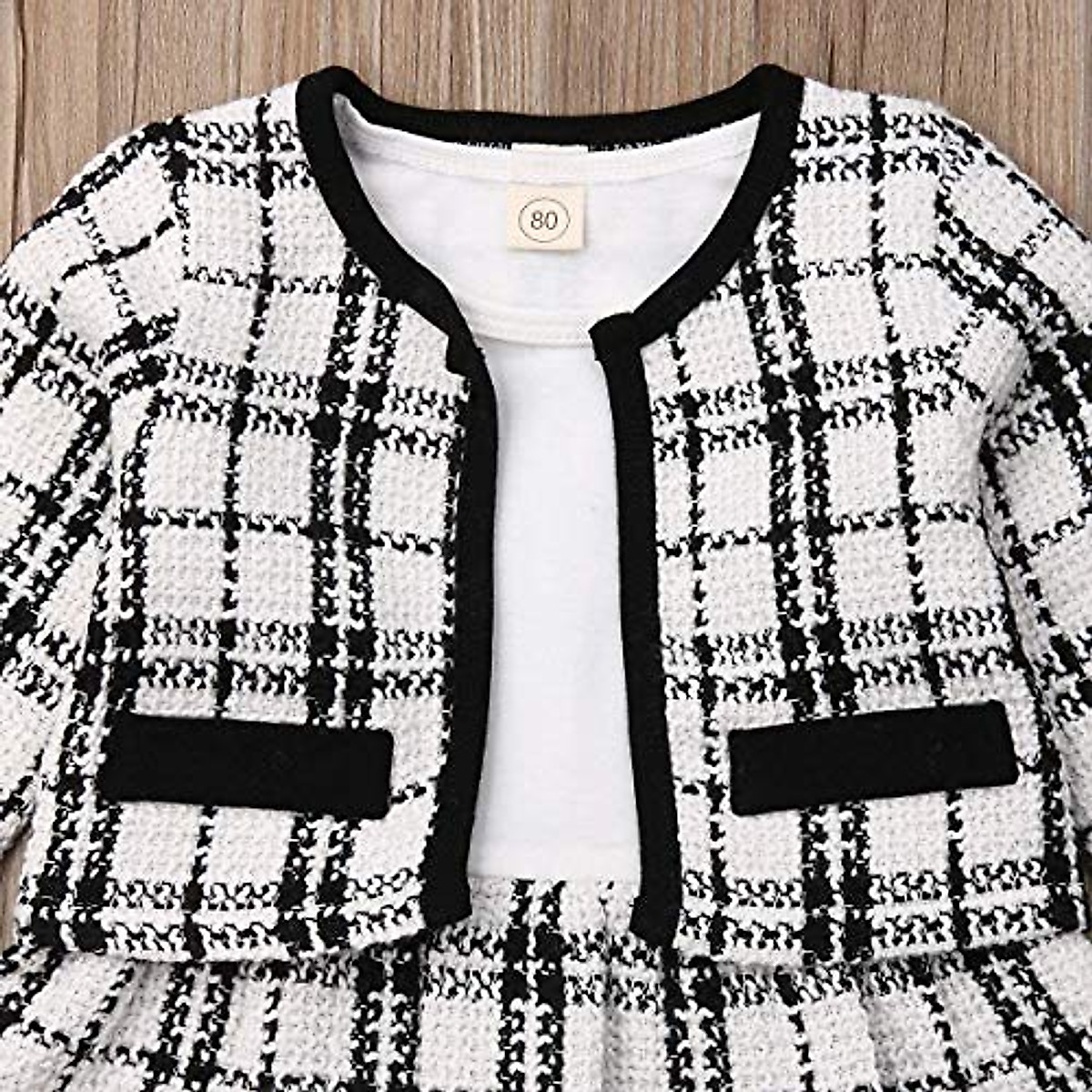 2Pcs Toddler Baby Girls Kid Long Sleeve Plaid Cardigan Coat Outwear +Plaid Dress Tutu Skirt Princess Party Formal Outfits (Gray and White Plaid Coat + Tutu Dress, 4-5T)