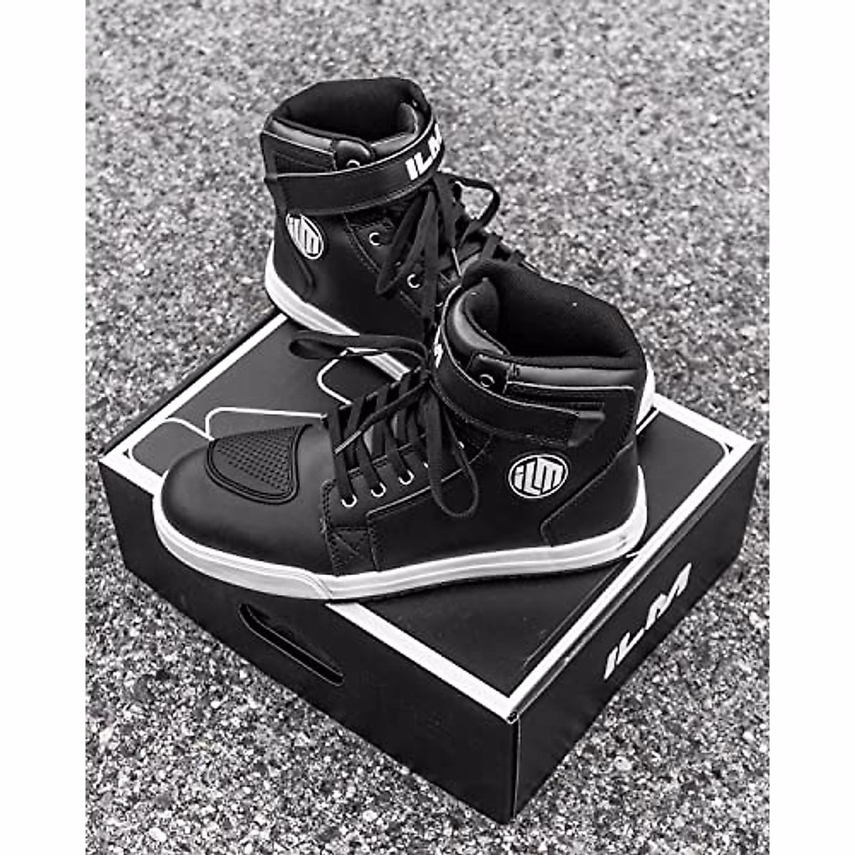 ILM Motorcycle Shoes for Men Black Waterproof Street Riding Protective Gear Breathable Powersport Anti-Slip Footwear with Ankle Support, Shift pad (Black,10.5)