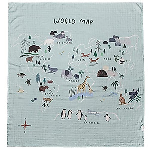 Loulou Lollipop Soft Baby Swaddle Blanket Muslin Wrap Receiving Blanket for Newborn to Toddler Girl and Boy, Large 47” by 47” - World Map