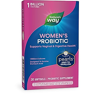 Nature's Way Women's Probiotic Pearls, Supports Vaginal and Digestive Health*, Protects Against Occasional Constipation & Bloating*, 1 Billion Live Cultures, 30 Softgels (Packaging May Vary)