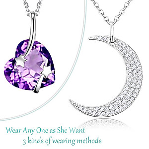 Sterling Silver Amethyst Necklace for Women Birthday Gifts Mom Wife I Love You to the Moon and Back Sterling Silver Heart Moon Shooting Stars Jewelry