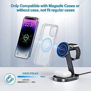 Aluminum Alloy 3 in 1 Magnetic Wireless Charging Station,Fast Wireless Charging Compatible with Magsafe Charger Stand for iPhone 15 14 13 12 Pro/Pro Max/Mini/Plus,Apple Watch 9 8 7 SE 6 5 4 3,Airpods