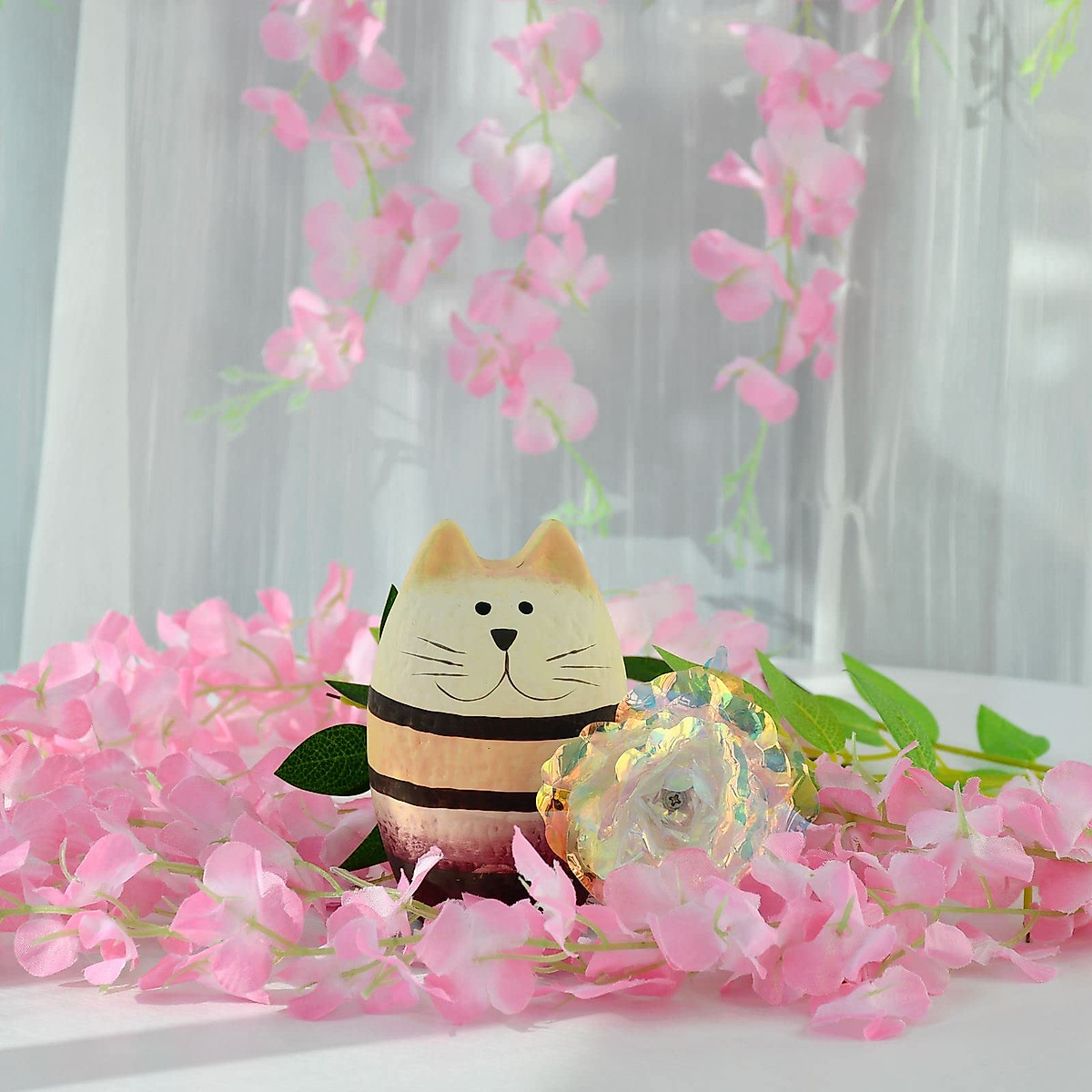 Mandy's 12pack Pink Fake Flowers Artificial Silk Wisteria Vine Ratta Hanging Fake Plants 43” for Home Party Wedding Decorations