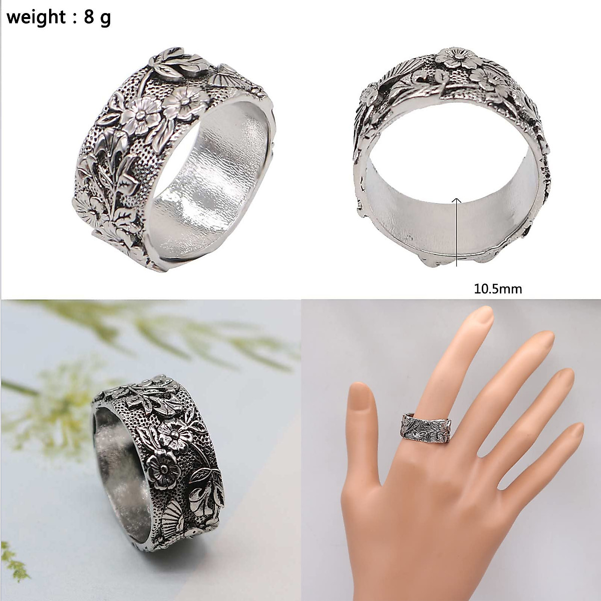 ABJFJE Retro Daisy Bird Rings Boho Daisy Flower Carved Ring Anniversary Band Ring Eternity Fashion Jewelry for Men Women Gift (10)