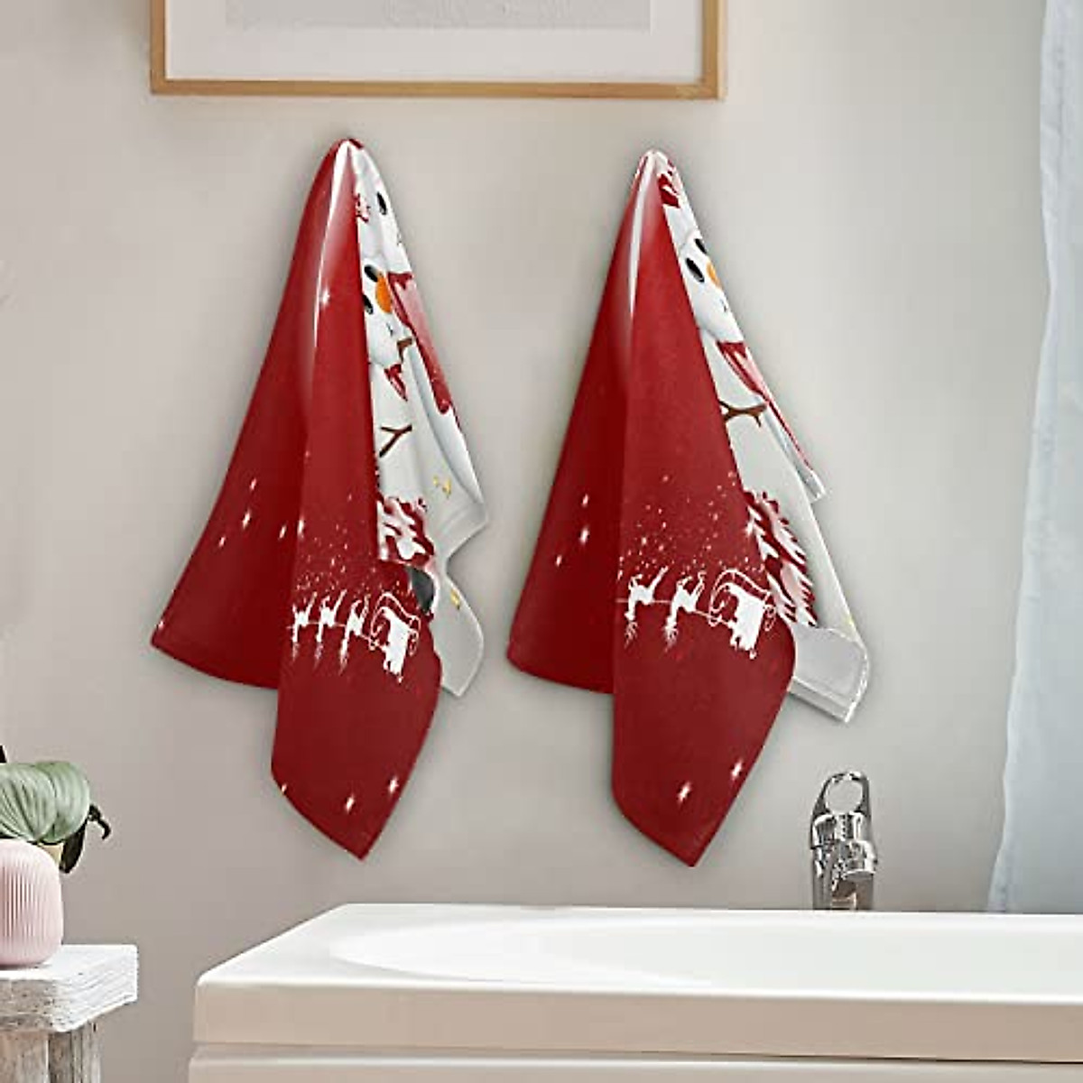 JSTEL Christmas Snowman Kitchen Towels Set of 2,Super Absorbent Dish Drying Towels Rectangle 28.3x14.4 inch Microfiber Kitchen Hand Towels Xmas Pattern