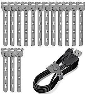 Nearockle 15Pcs Silicone Cable Straps, 5Inch Reusable Cable Ties Cord Organizer for Bundling and Fastening, Electronics Accessories Cable Management in Home, Office, Closet, Desk (Grey)