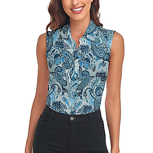 Soneven Womens Sleeveless Button Down Shirts Printed Golf Polo Shirts Summer Business Casual Work Tanks Tops