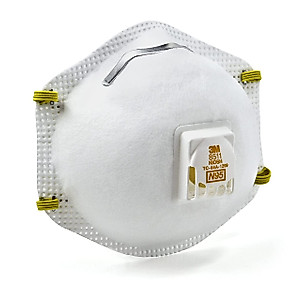 3M Particulate Respirator 8211, N95, Pack of 10, Cool Flow Exhalation Valve, Microfiber Filter Media, Cup Shape, Long Periods of Wear, Dusting, Sanding, Sweeping, Sawing