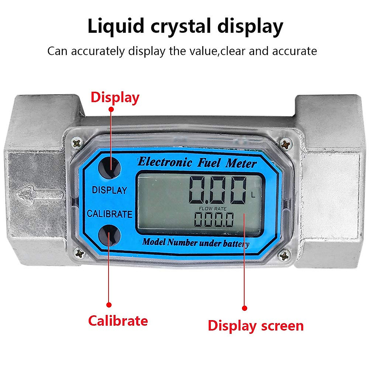 Hilitand Mini Digital Turbine Flowmeter Kerosene Gasoline Fuel Meter 15-120L 1.5inch NPT Blue