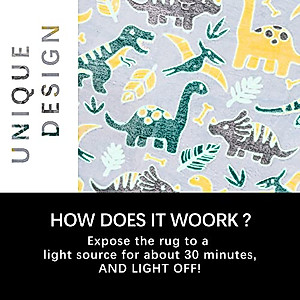 Various Dinosaur & Leaf Pattern2 Glow in The Dark Area Rug Area Rug for Living Room Bedroom Playing Room Size 5'x6'